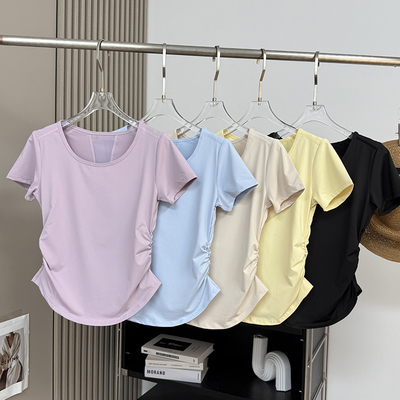 LU同款！速干吸汗瑜伽服短袖T恤女网纱拼接透气运动凉感健身上衣