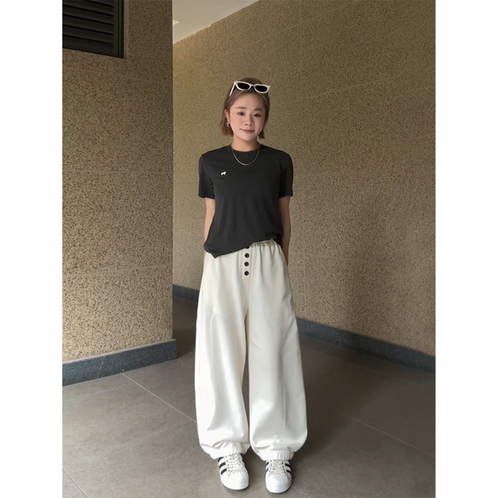 XUZI YU.小个子定制春简约高腰排扣休闲裤女宽松束脚7781-K235608