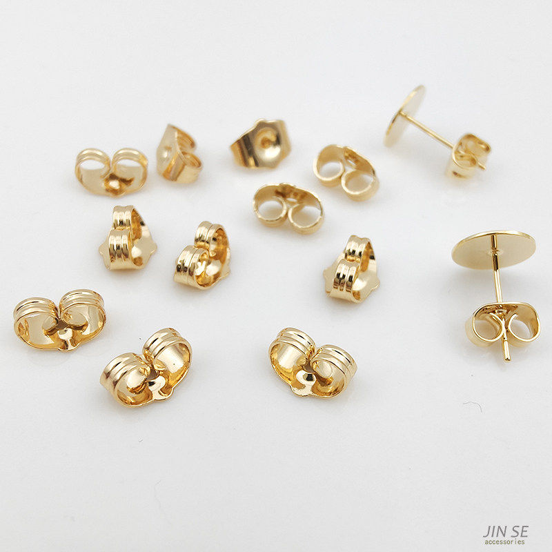 铜镀真金保色蝴蝶形耳塞金色针式耳堵耳背耳靠diy手工饰品配件
