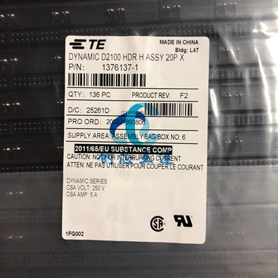TE泰科连接器 1376137-1 20PIN 2.5mm间距 D-2000系列 镀金 针座