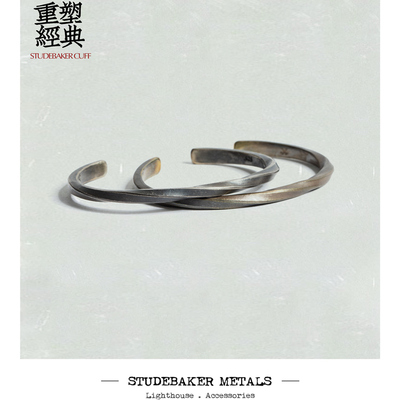 STUDEBAKER匹兹堡工业风实心手环原始肌理氧化银饰男女款时光信物