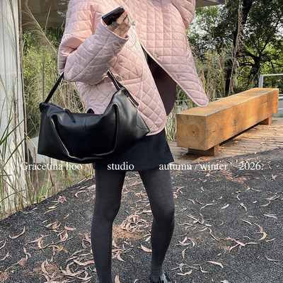 GRACETINA HOO-冬双面穿法式立体菱形绗棉无领廓形显瘦棉服WTA499