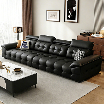 政府补贴蓝色理想意式极简沙发大户型客厅劳伦斯头层牛皮轻奢直排