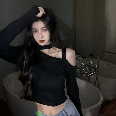 黑色薄款棉质女百搭长袖