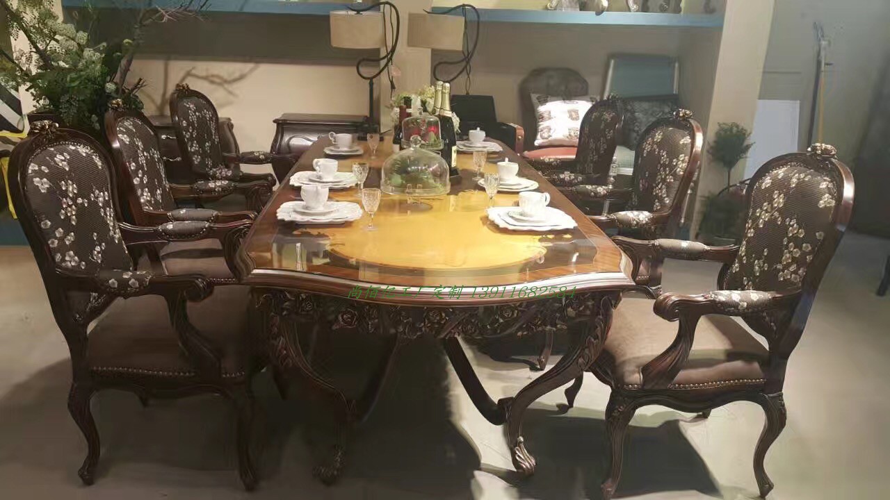 尚佰亿皇家亚历山大拉卡萨系列厂家定制雕刻餐厅餐桌拼花餐椅现货