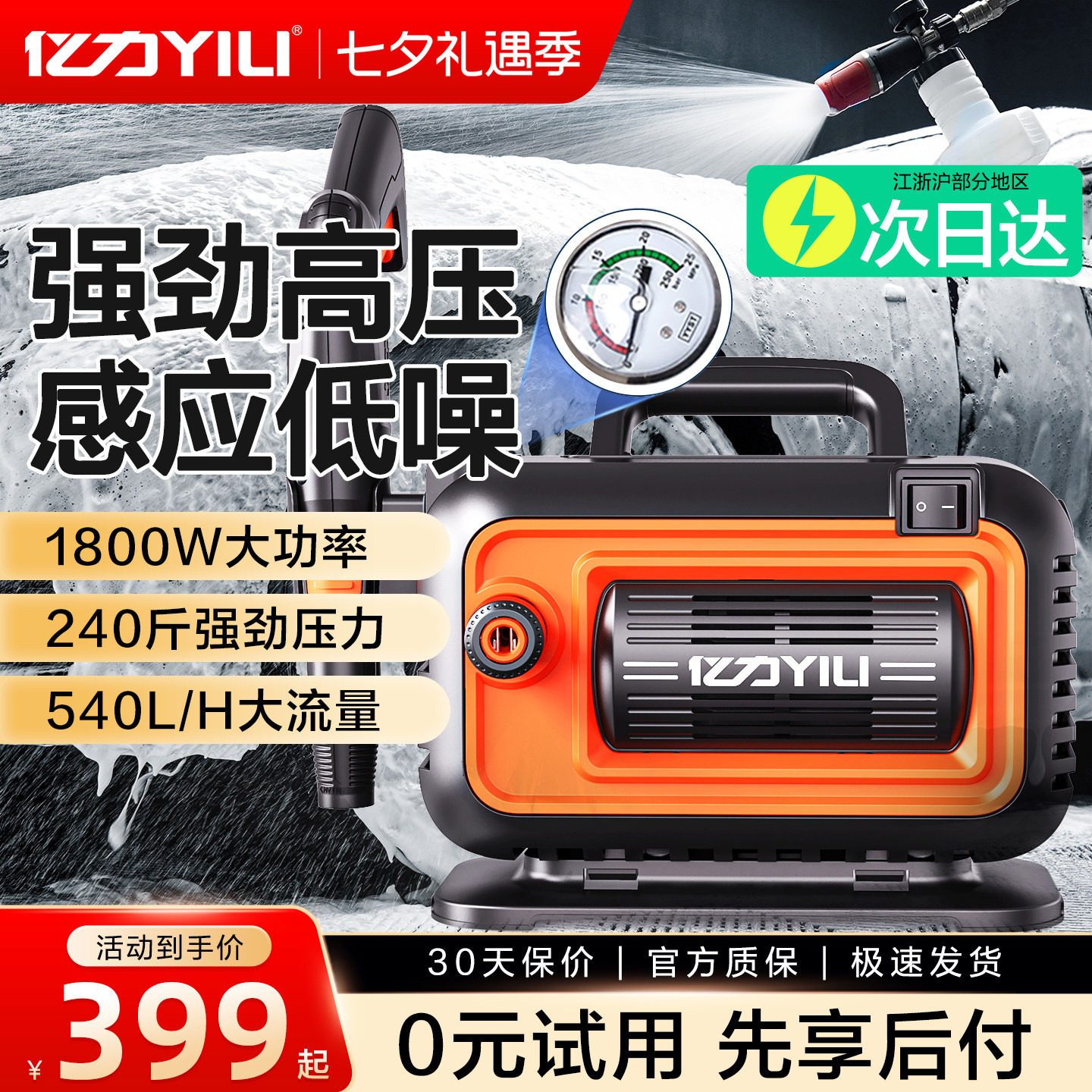 亿力4280洗车机220v家用高压水枪清洗机大功率强力洗地便携水泵抢