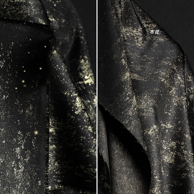 黑色鎏金亮丝织物复古中式布料