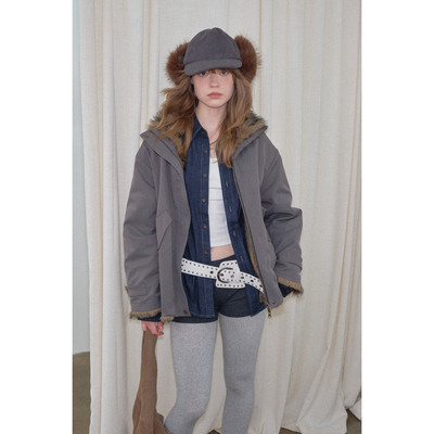 fit calling 正反两穿复古翻领环保毛皮草外套女冬年轻版毛毛外套