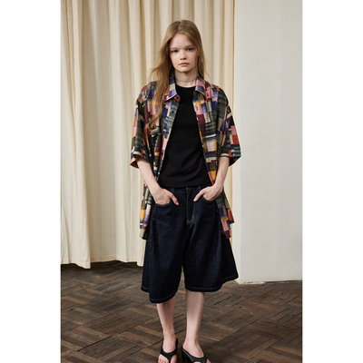 fit calling 经典混纺印花男女同款oversize格子衬衫秋季外套上衣