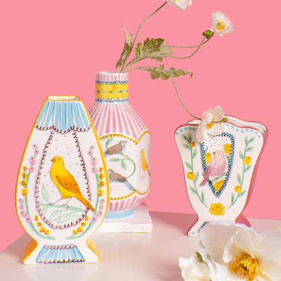 HAY外贸Sobremesa花瓶彩色条纹陶瓷花器送礼北欧复古餐桌装饰摆件