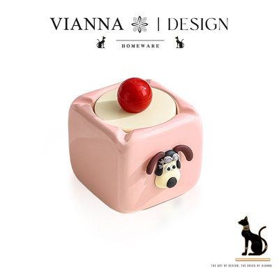 VIANNA可爱陶瓷烟灰缸带盖防飞灰