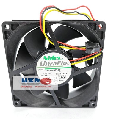 T92T12MHA7-53全新原装NIDEC 9225 12V 0.14A散热风扇9CM3线