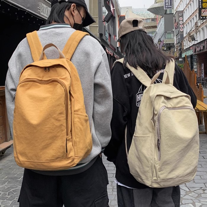 日本帆布双肩包女原宿简约大容量高中大学生书包森系旅行质感背包