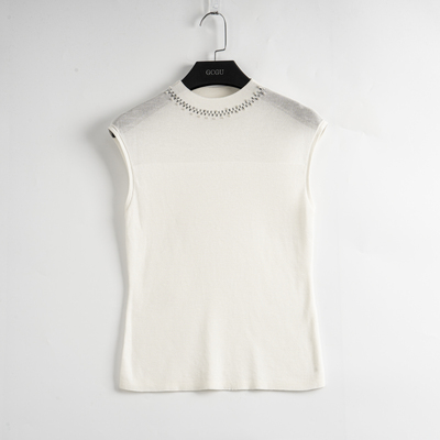 白色半高领无袖背心女-20994