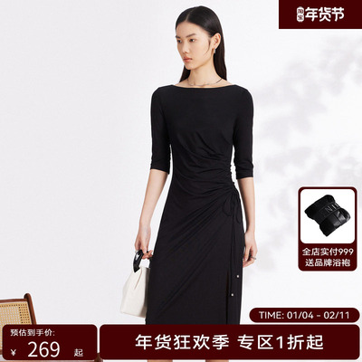 荷家严选hply荷比俪夏季新款女气质气质抽褶针织连衣裙