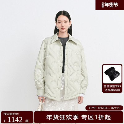 【商场同款】HPLY荷比俪冬季新款女不规则压纹衬衫式羽绒服