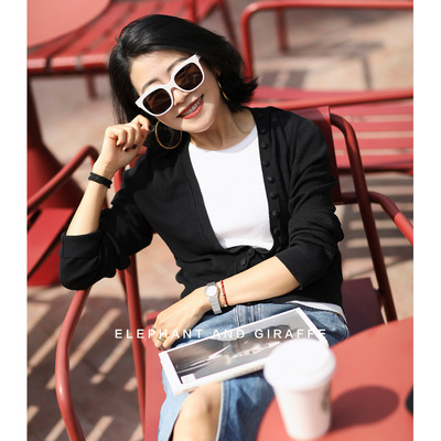 大象和长颈鹿 极简留白两件套针织衫 19支亚麻莱赛尔混纺 603306