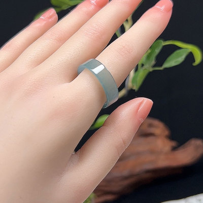 A货翡翠冰蓝水方戒19.1mm