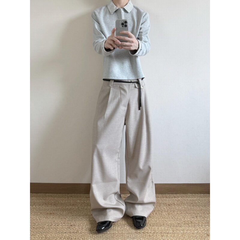 撞色上衣翻领宽松情侣款假两件拼接衬衫领卫衣男女秋季长袖设计感