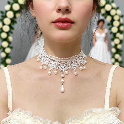 白色珍珠项链低领脖子饰品颈带