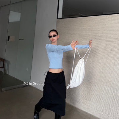 DG-夏上新设计款个性镂空长袖T恤(垫肩可拆)10119