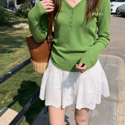 SARA-韩系百搭水溶花边设计半身裙2651