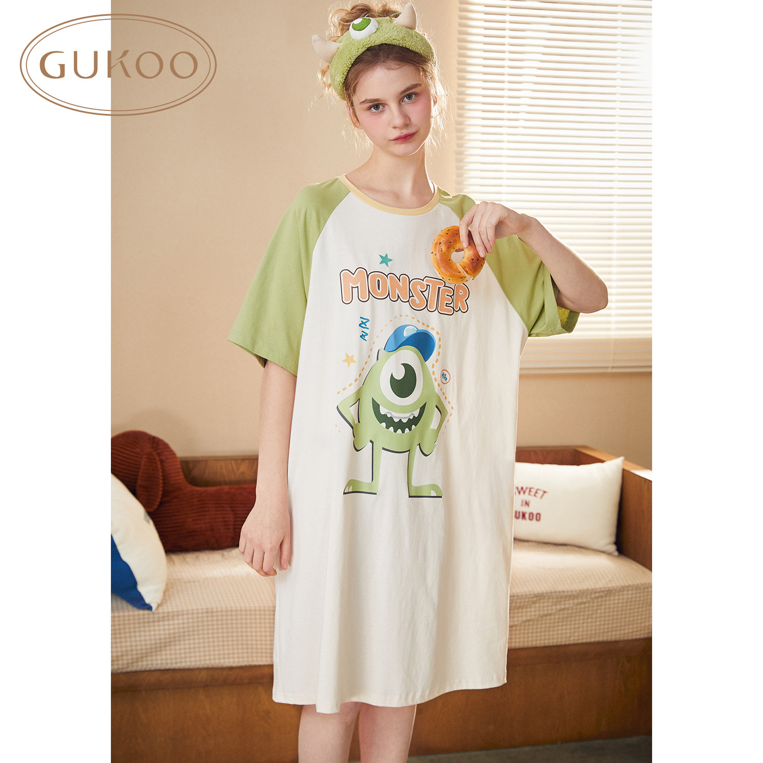 Gukoo/果壳迪士尼睡裙女纯棉睡衣女夏季卡通睡裙新款短袖家居服B_虎窝淘