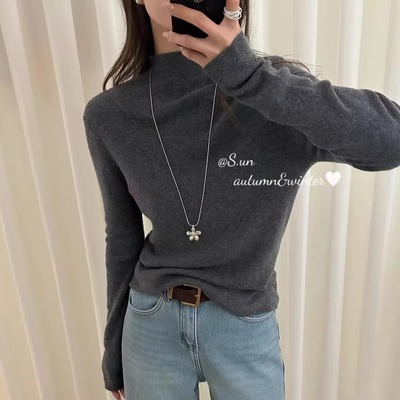 全羊毛半高领打底衫显瘦针织衫