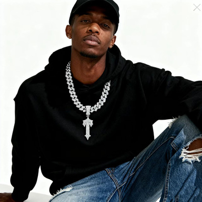 Vòng cổ chữ thập合金十字架宝剑吊坠满钻古巴链跨境男士吊坠