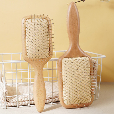 榉木钢针头部按摩梳 木质气囊化妆梳大板梳气垫梳按摩梳