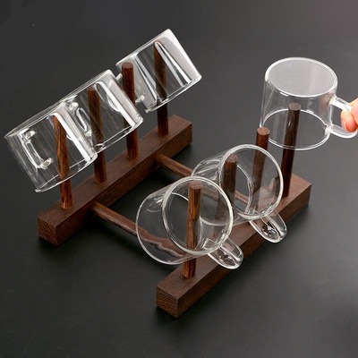 新款胡桃木杯架茶杯收纳架实木茶杯沥水架茶道茶杯配件杯架