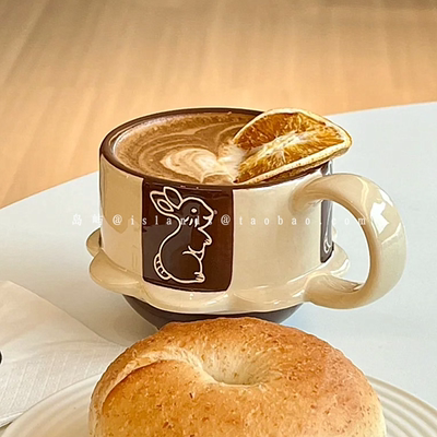 日式可爱手绘兔子陶瓷咖啡杯
