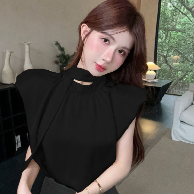 法式高级感气质宽松显瘦无袖小衬衫夏季新款系带设计感上衣女百搭