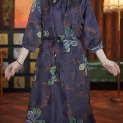 幸运六叶草 新中式轻奢风中长裙连衣裙中式重磅中长