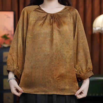 逸群之才（金黄色）老料女装新款提花短款圆领上衣