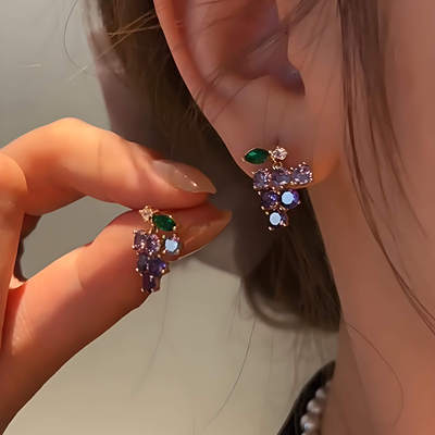 夏季紫葡萄耳钉女可爱小众