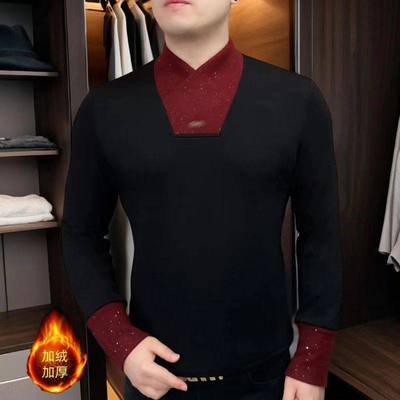 秋冬男士一体绒中领烫钻卫衣