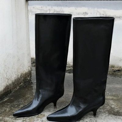 欧美风大筒极简风长靴女2025ins风尖头复古骑士靴显瘦细跟瘦瘦靴