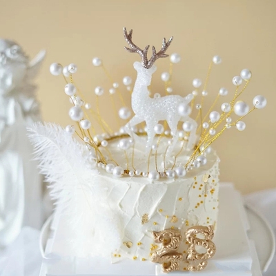水晶小鹿蛋糕装饰摆件