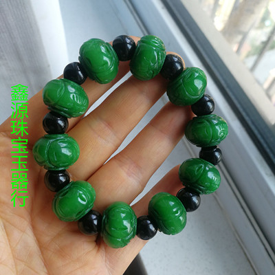 翠玉干青铁龙绿色雕花转运珠手串