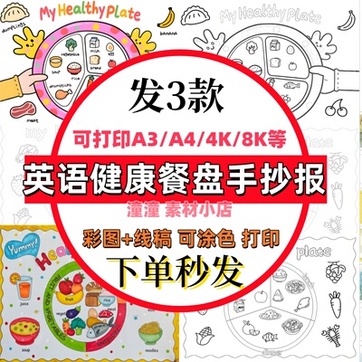 my healthy plate健康餐盘手抄报电子三年级我的营养餐盘美食小报