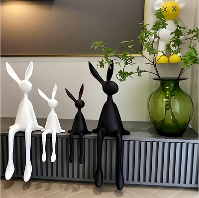 简约坐姿长耳朵兔子背景墙摆件