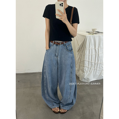 日系复古水洗做旧梧桐裤