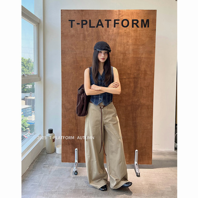 T-PLATFORM设计感工装休闲裤女