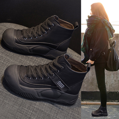 黑色运动高帮女鞋子2025新款爆款