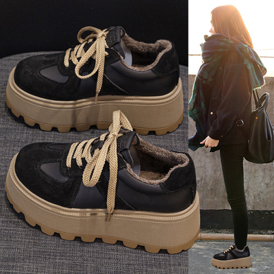厚底黑色老爹鞋女2025年新款秋冬