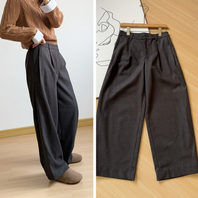 Jn秋冬系 带点厚度~ 75%羊毛  褶裥高腰直筒阔腿休闲羊毛呢西裤女