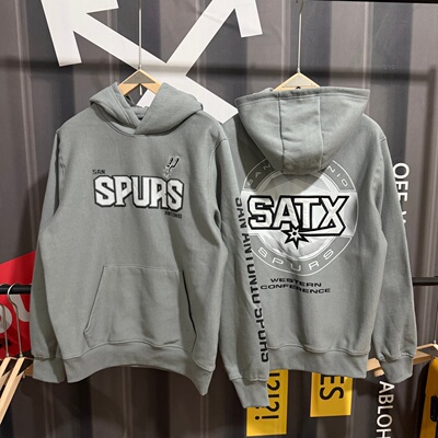 外贸欧美单秋冬款加绒加厚连帽卫衣圣安东尼奥马刺刺绣宽松外套男