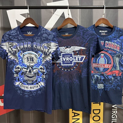 美式休闲印花圆领机车风短袖WWE斯蒂夫奥斯汀雪佛兰老鹰潮宽松T恤