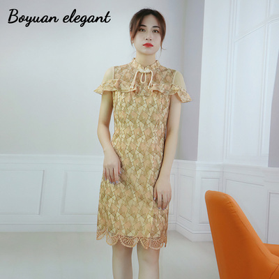 金色复古修身改良旗袍连衣裙女